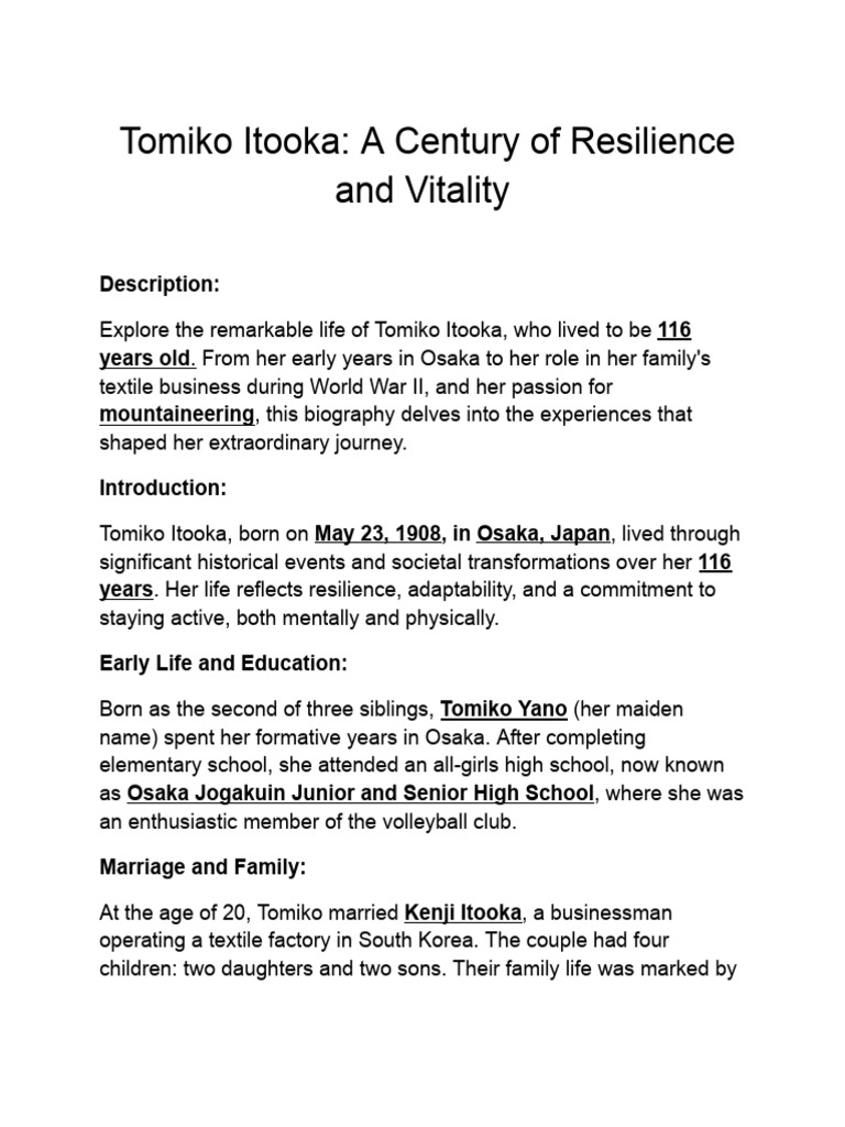 Tomiko Itooka - A Century of Resilience and Vitality | PDF