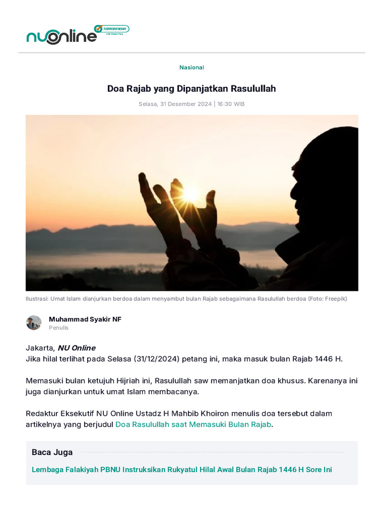 Doa Rajab yang Dipanjatkan Rasulullah | PDF