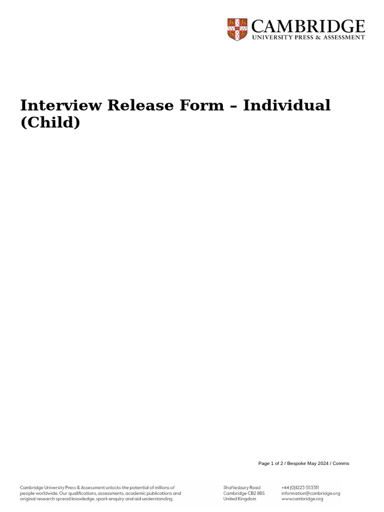 CUPA Comms - Interview Release Form (Minor - Individual) | PDF ...
