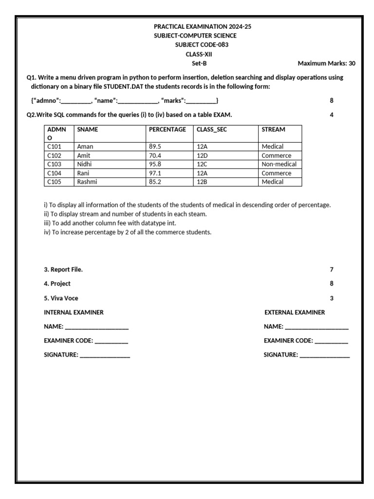 Xii Comp Practical QP Set-B 2024-25 F | PDF | Software Engineering | Data Management