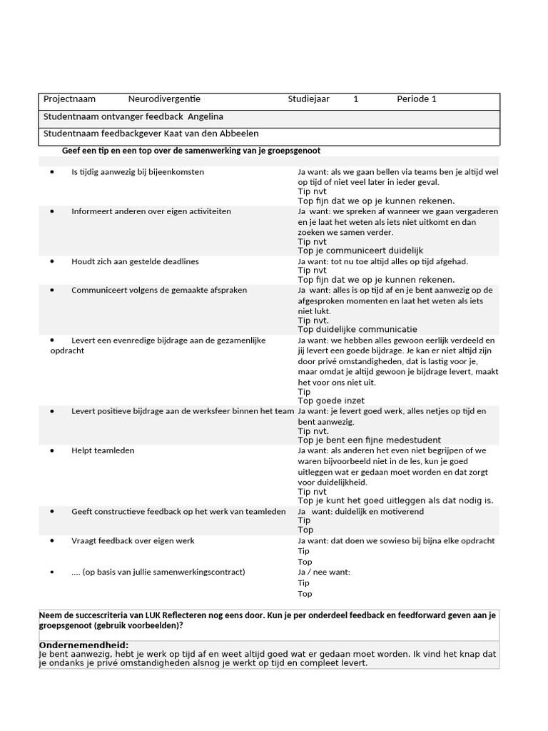 Evaluatie Angelina | PDF