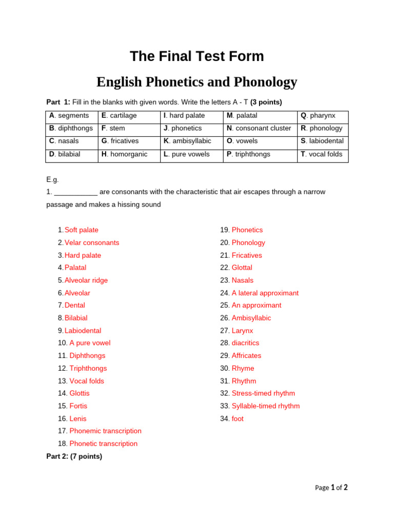 English Phonetics Test: Fill-in & Transcription | PDF | Phonetics ...
