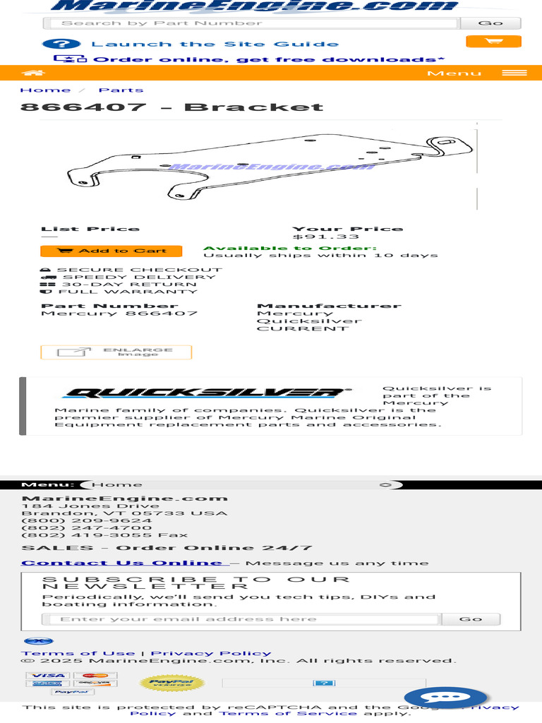 Mercury Quicksilver 866407 - Bracket | PDF