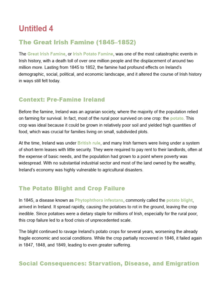 The Great Irish Famine Overview | PDF | Great Famine (Ireland) | Famine