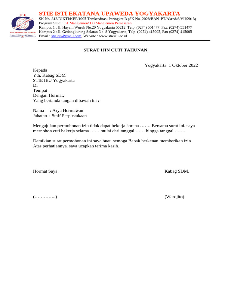 Surat Ijin Cuti Tahunan | PDF