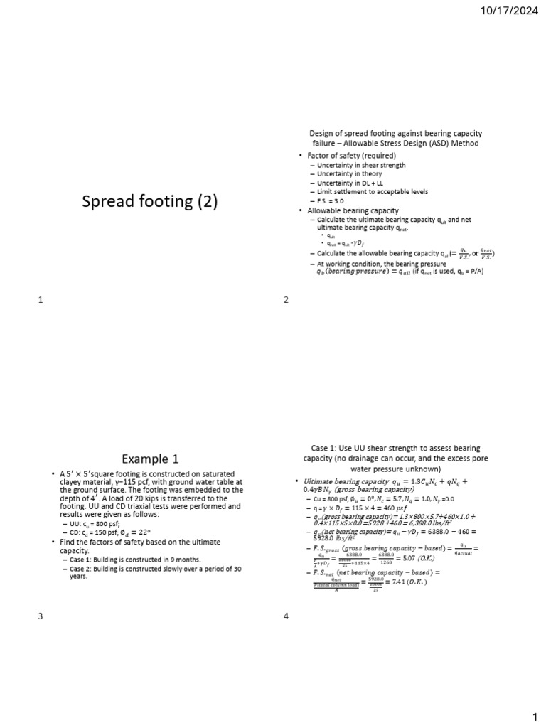 Spread Footing Design and Analysis Guide | PDF | Structural Engineering ...