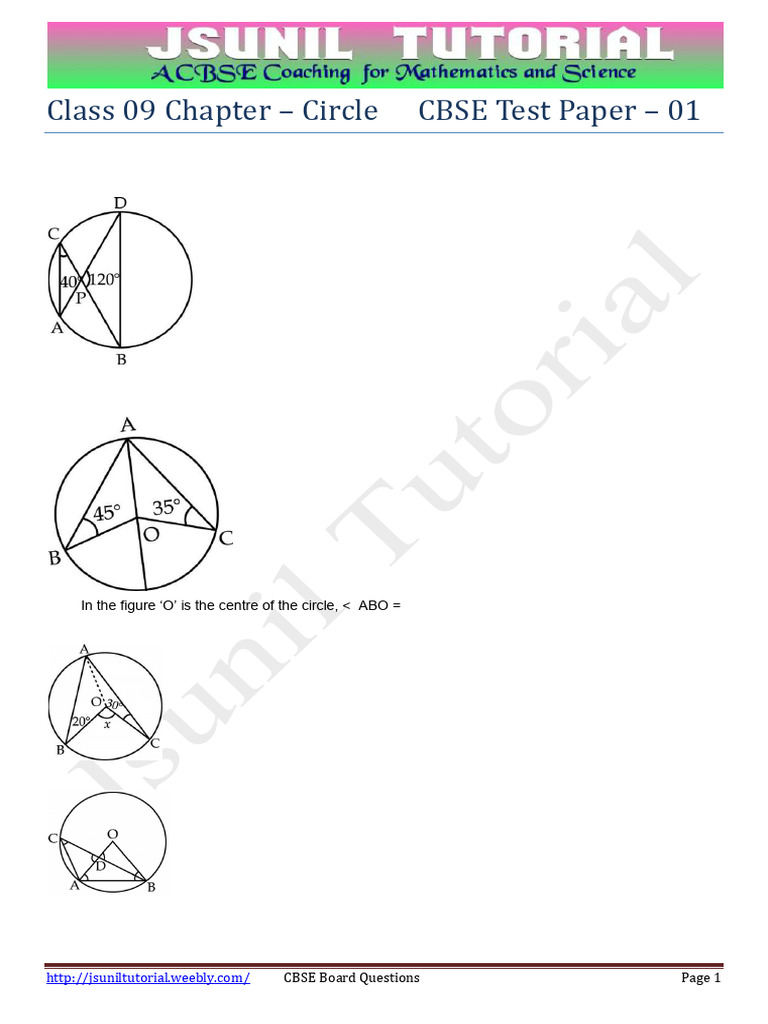 Class 9 Circle Test Paper Questions | PDF