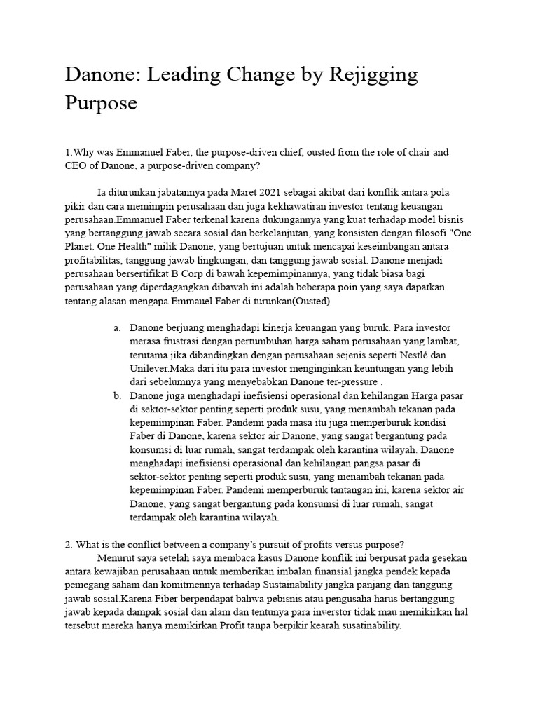 Danone Leading Change by Rejigging | PDF