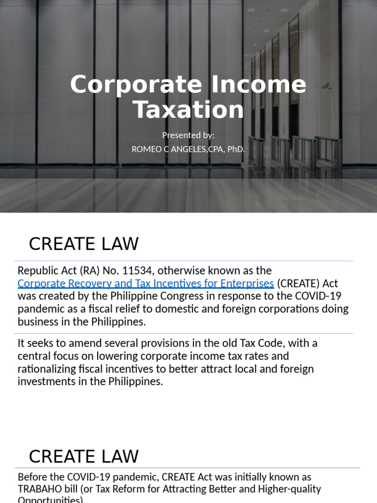 Corporate Income Taxation in the Philippines | PDF | Corporate Tax ...