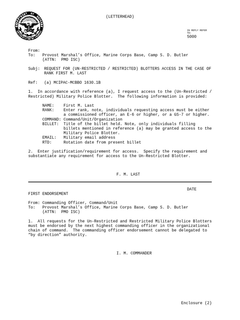 Military Police Blotter Access Request | PDF | National Security | Privacy