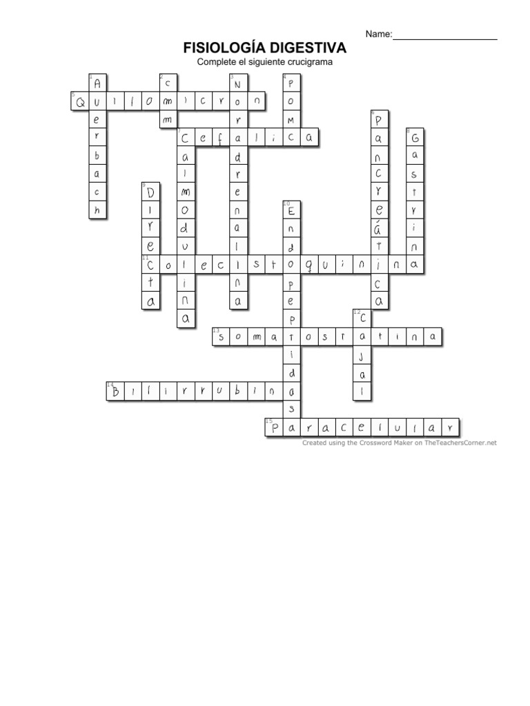 Crossword Fisiolog C3 ADa Digestiva | PDF | Tracto gastrointestinal ...