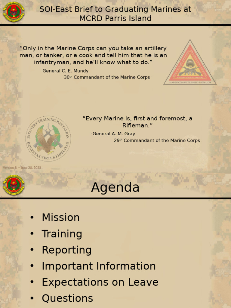 SOI-E Brief To MCRD P - I - Grad Marines v8 (2023) - 1 | PDF | United ...