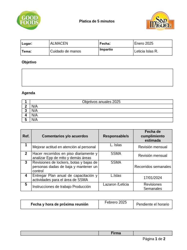 Platicas 5 Min Formato | PDF