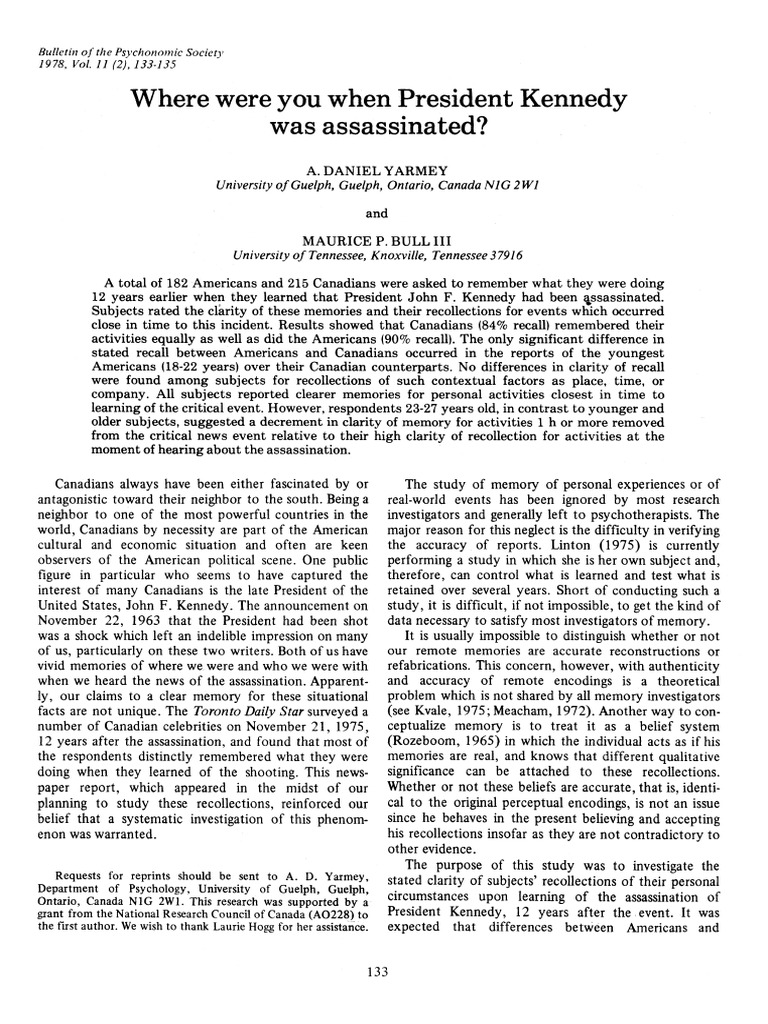 Memory Recall of JFK's Assassination | PDF | Recall (Memory) | Memory