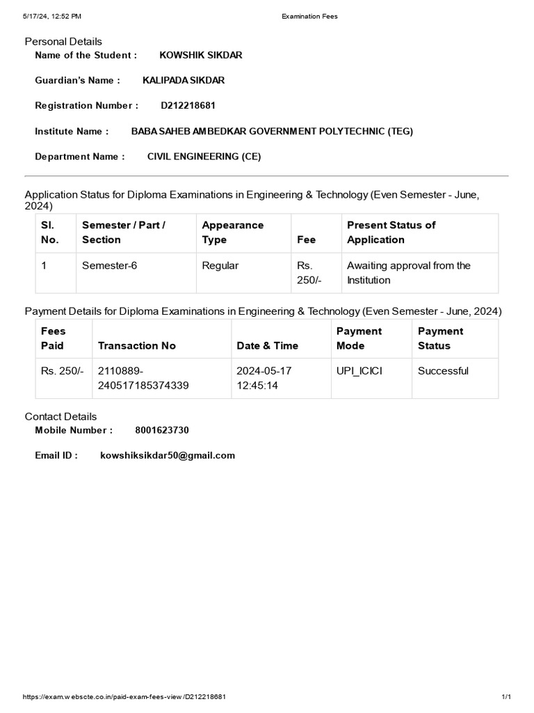 Examination Form Fillup 6th Sem | PDF