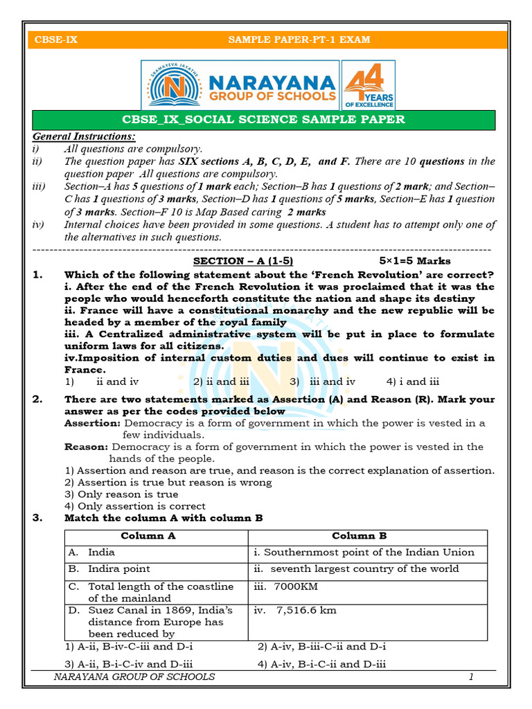 Social Studies - Cbse Ix Social Studies Pt1 Sample Qps - Assignment ...