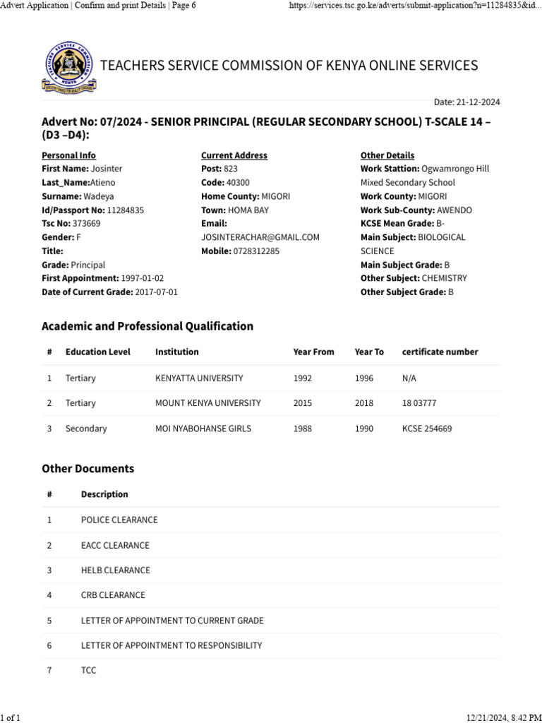 Senior Principal Advert Application | PDF | Educational Stages