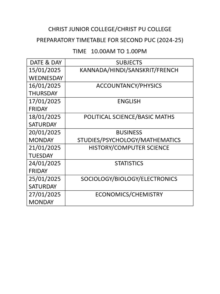 Preparatory Timetable 2024-25 | PDF
