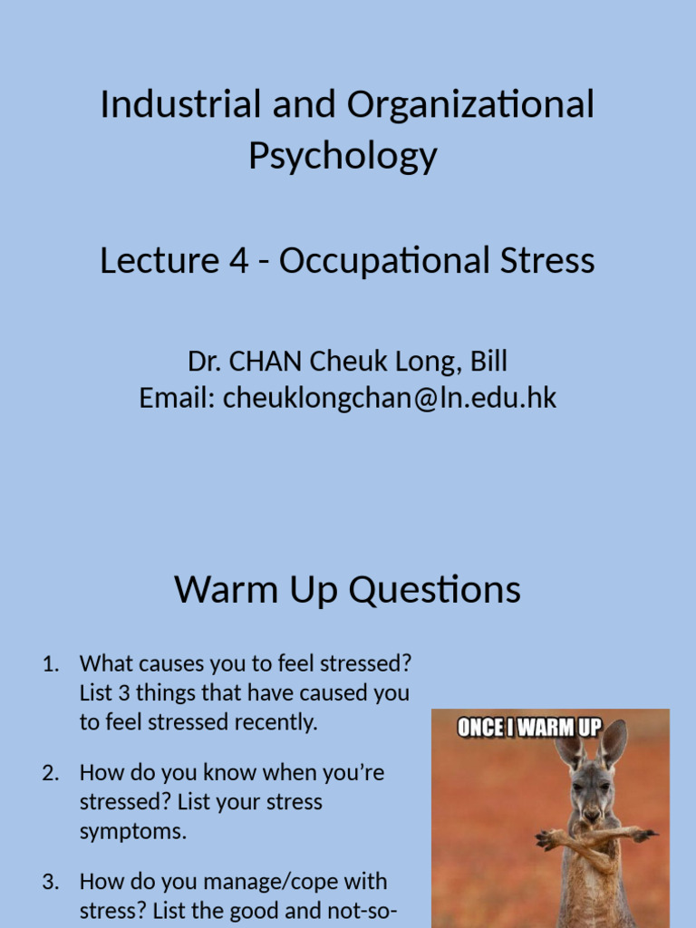 L4 Occupational Stress | PDF | Occupational Stress | Stress (Biology)