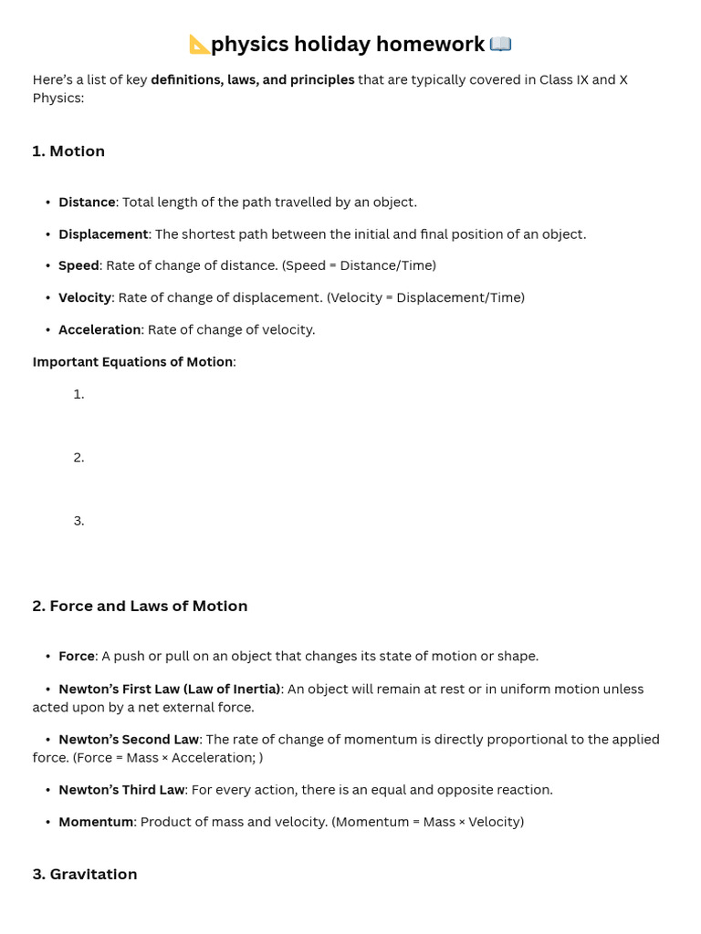 Physics Holiday Homework.pdf | PDF | Force | Newton's Laws Of Motion