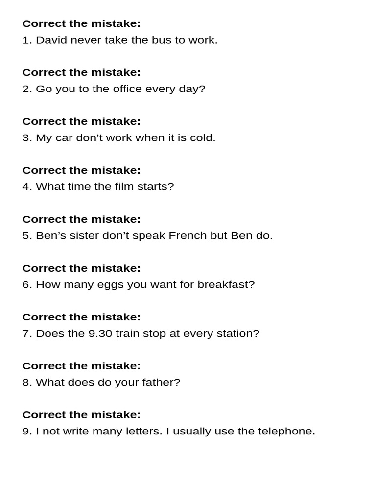 Activity Correct The Mistake Simple Present Tense | PDF