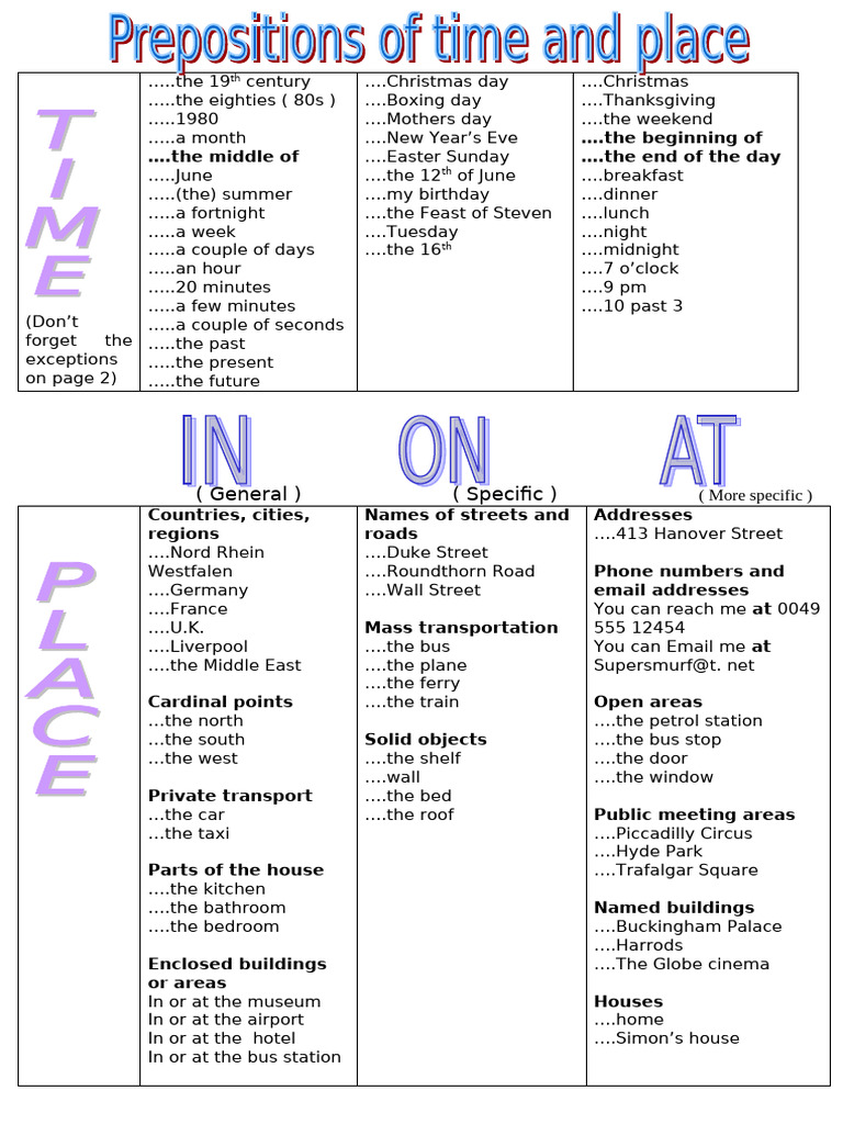 Prepositions of time and place Actividad | PDF | Observances | Holidays
