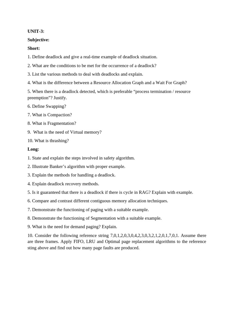 OS Unit-3 Important Questions | PDF