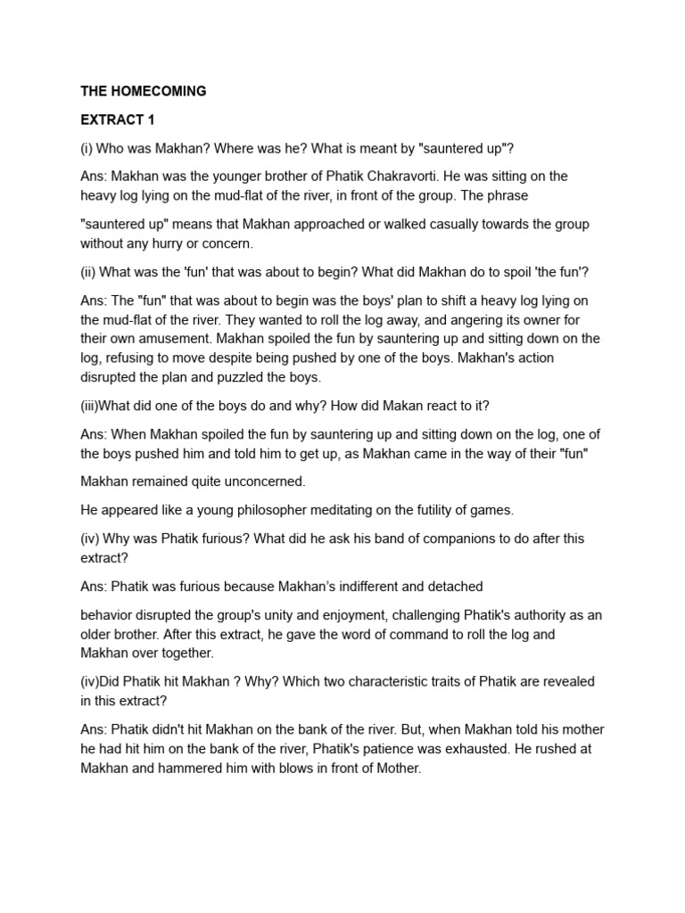 The Homecoming | PDF | Psychology | Psychological Concepts