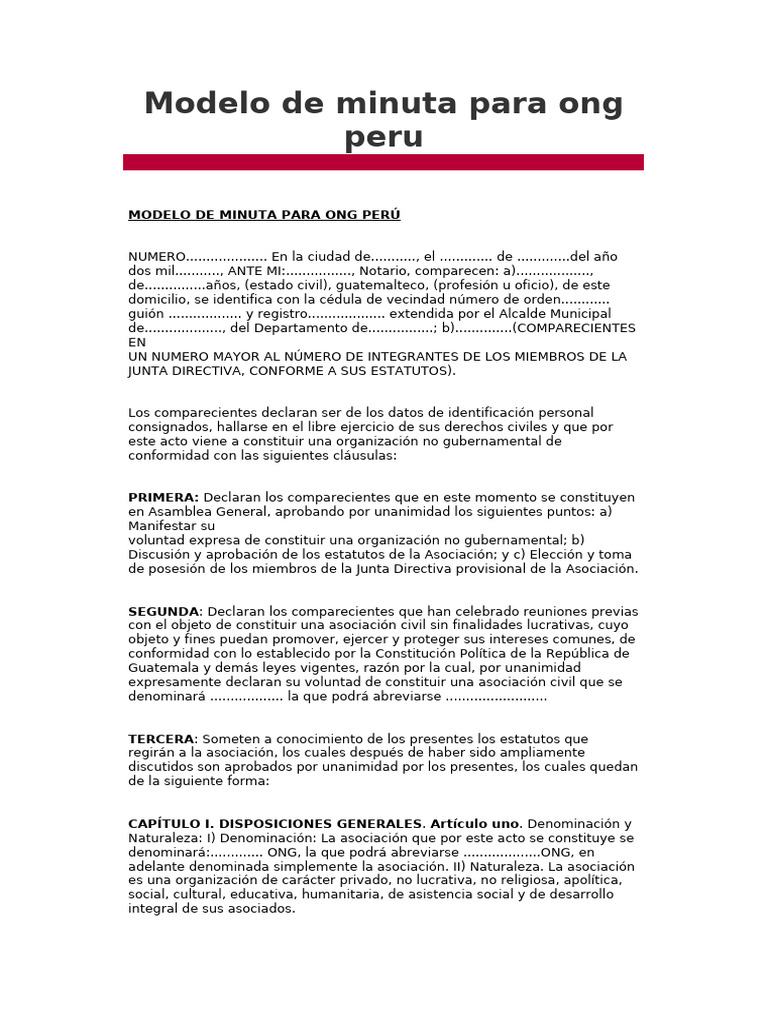 Modelo de Minuta para ONG en Perú | PDF | Fundación (sin fines de lucro ...