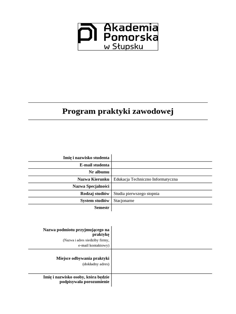 2019 - Zalacznik 1-Program Praktyki - ETI | PDF