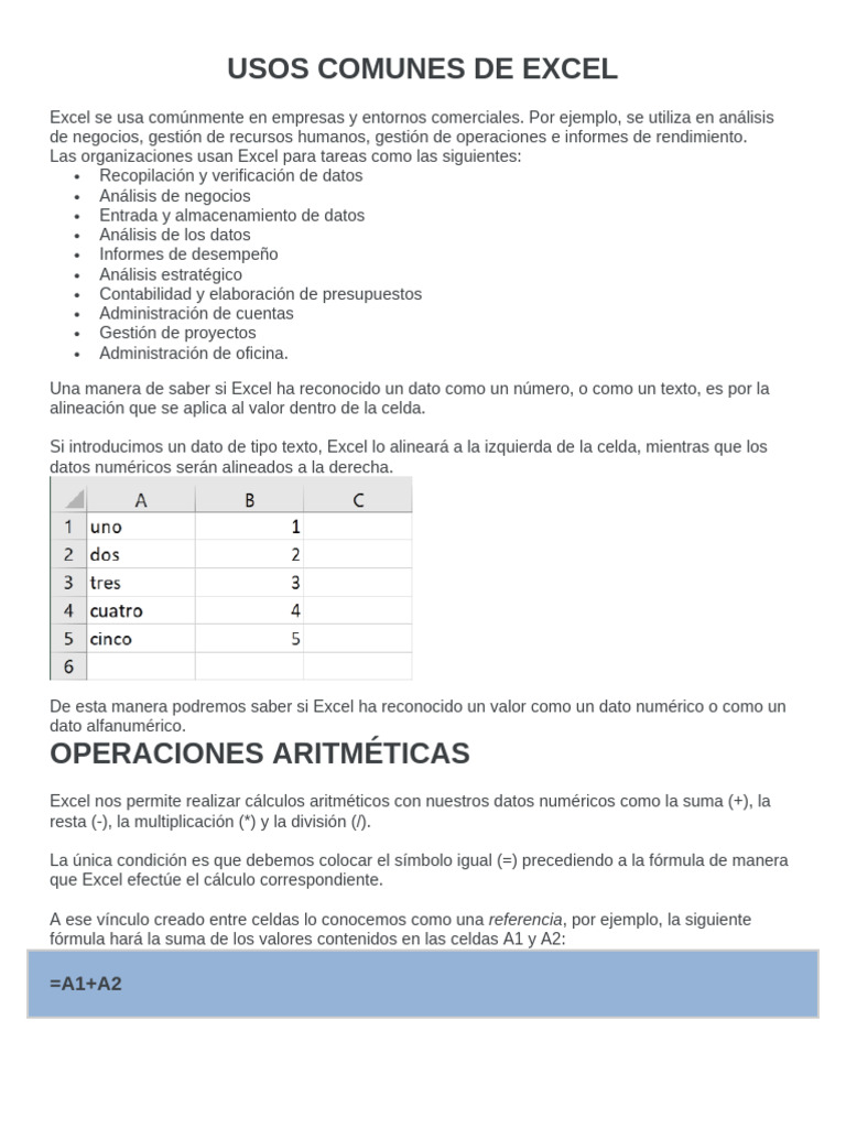 Usos Comunes de Excel en Empresas | PDF