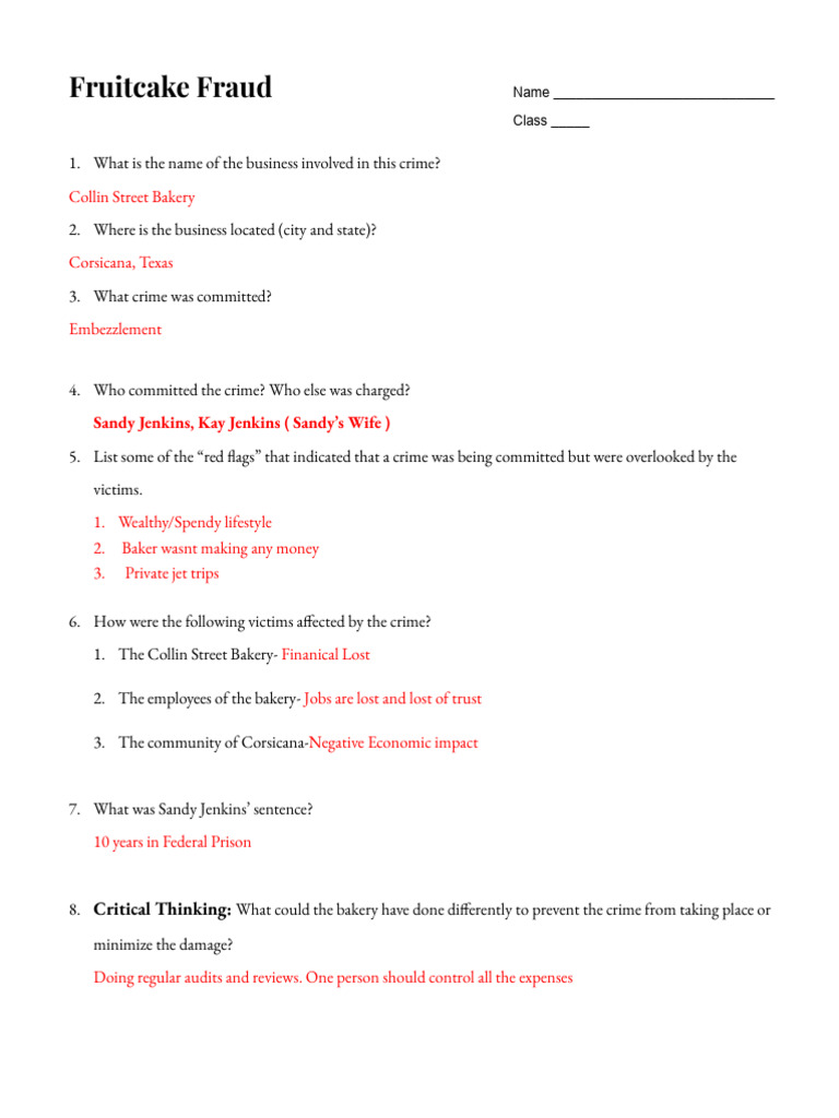 Fruitcake Fraud Worksheet | PDF | Misconduct | Crimes