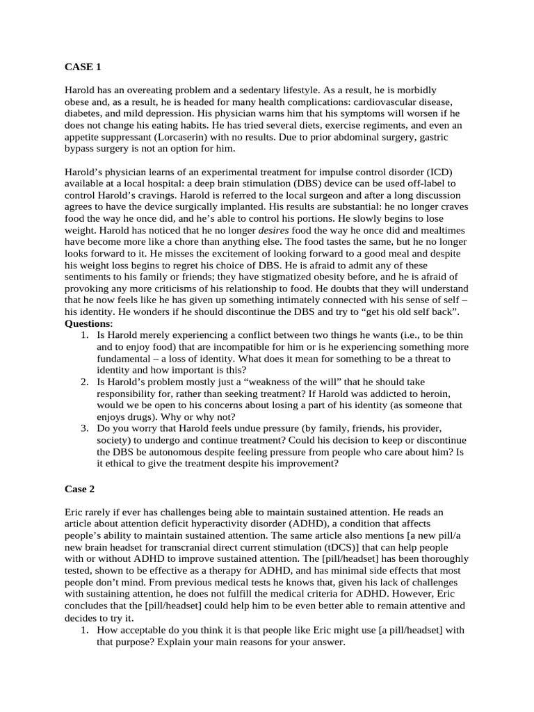 Ethics Case Vignettes | PDF | Attention Deficit Hyperactivity Disorder ...