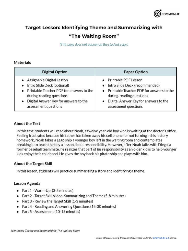 Theme and Summary: The Waiting Room | PDF | Creative Commons License