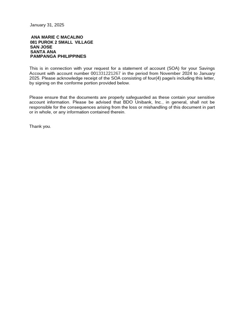 Ana Marie Macalino SOA | PDF | Financial Services | Banking