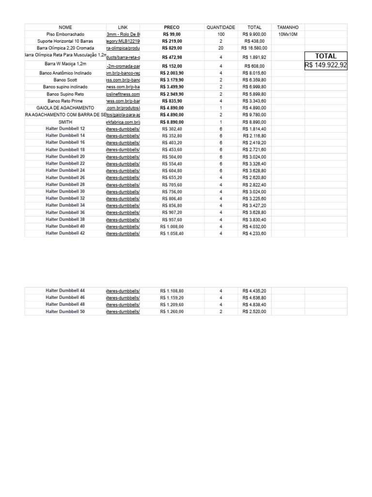 Planilha de contasa para academia | PDF
