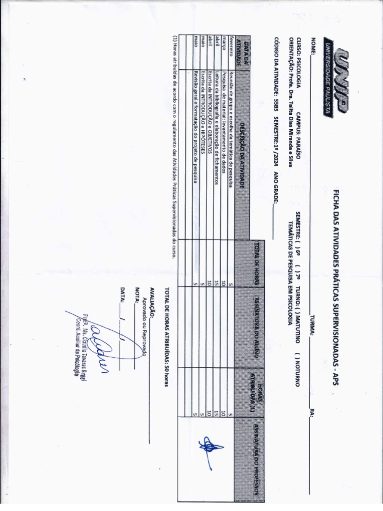 Ficha APS Digitalizada Com Assinatura Da Prof Talita | PDF