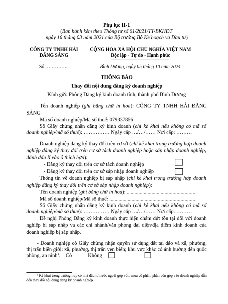 Dang Ky Thay Doi Dia Chi Cty | PDF