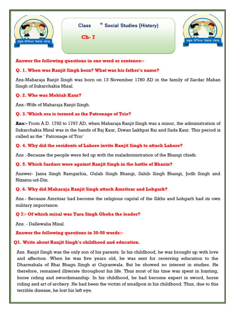 C 10 L 7 Ranjit Singh - Early Life Achievement and Anglo-Sikh Relations | PDF | Peshawar | Punjab