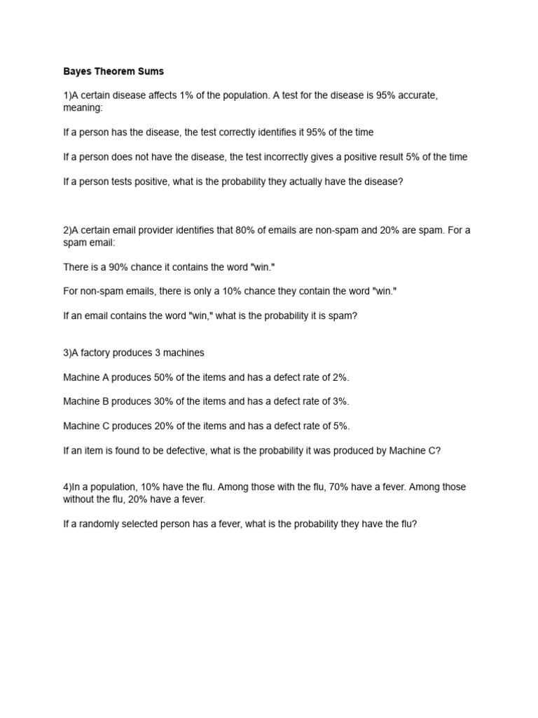 Bayes Theorem Probability Problems | PDF