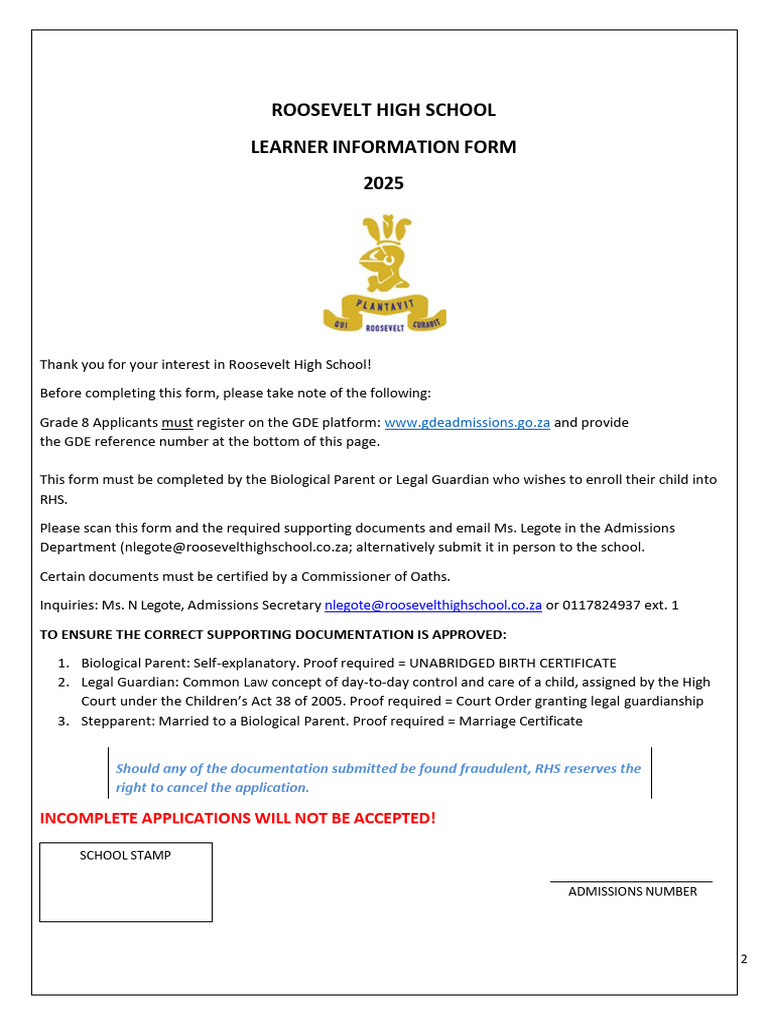 Learner Information Form 2025 | PDF | Travel Visa | Birth Certificate