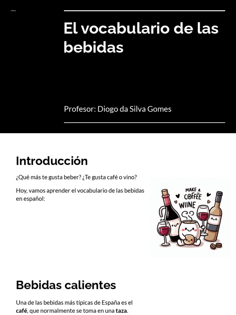 Vocabulario de Bebidas en Español | PDF | Bebida | Objeto (gramática)