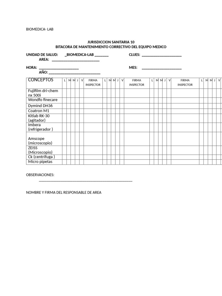 Bitacora de Biomedica Lab CORRECTIVO | PDF