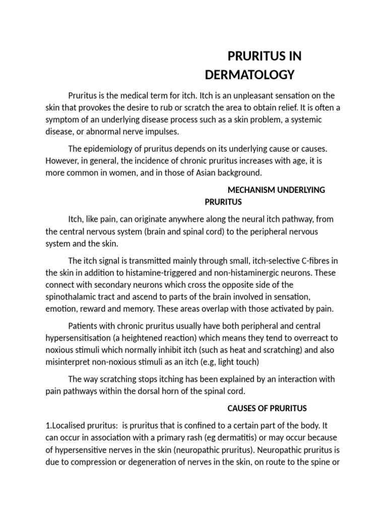 Dermatology: Understanding Pruritus | PDF | Cutaneous Conditions | Clinical Medicine