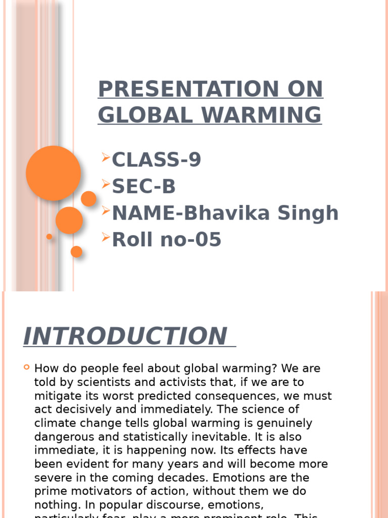 Presentation On Global Warming Class 9 Bhavika Singh | PDF | Climate Change | Climate