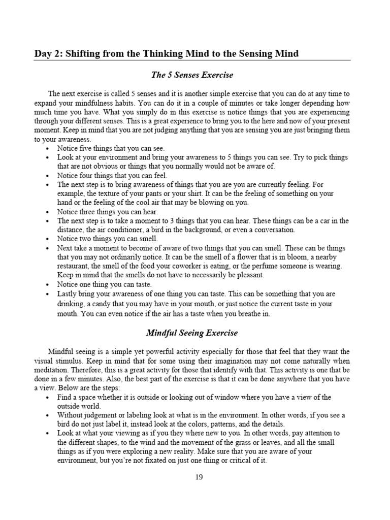 Day 2 Shifting From The Thinking Mind To The Sensing Mind | PDF ...