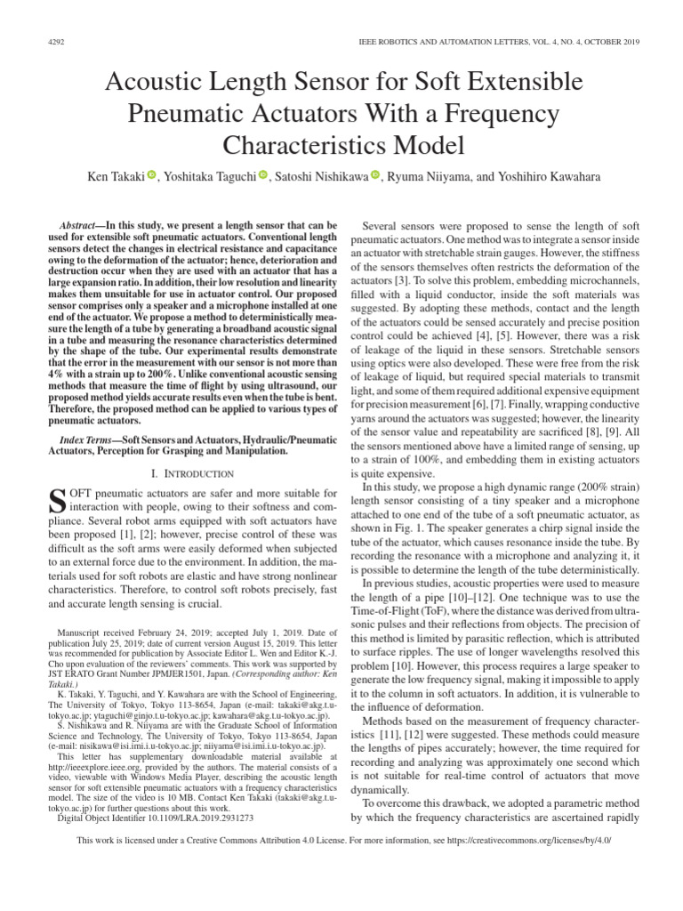 Acoustic Length Sensor For Soft Extensible Pneumatic Actuators With A ...