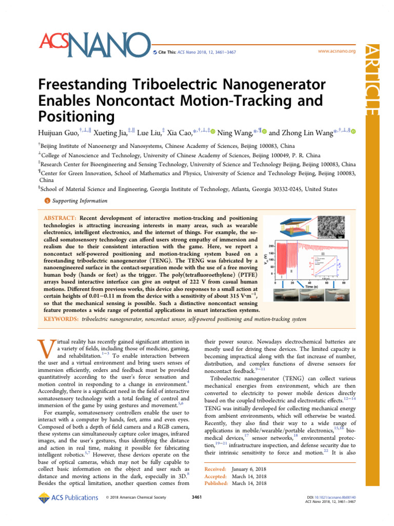 Guo Et Al 2018 Freestanding Triboelectric Nanogenerator Enables ...