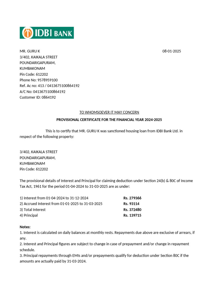 Home Loan Provisional - Certificate | PDF