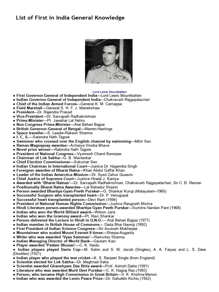 Firsts in India: Key Achievements | PDF | Cinema Of India